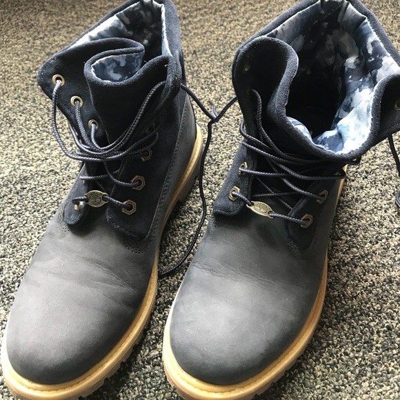 Timberland | Shoes | Timberland Roll Top Watercolor Navy Leather Boots ...